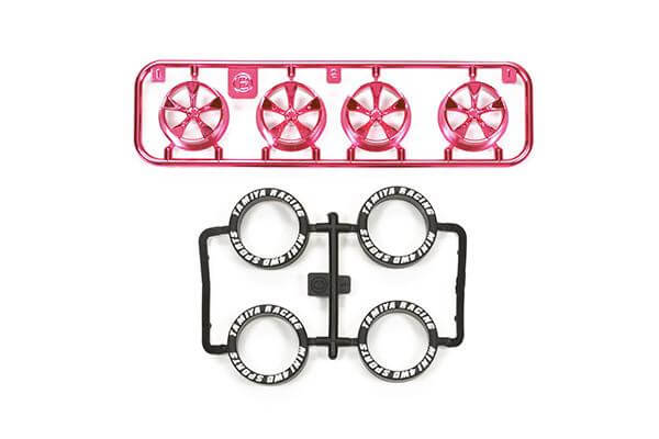 Mini 4WD GUP Low Height Tire & Pink Plated Wheel Set (5 Spoke) - Otaku ...